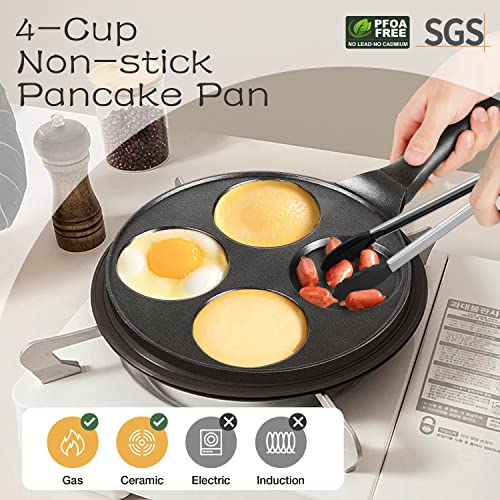 KRETAELY Pancake Pan 4 Cups Pancake Maker Nonstick Pancake Griddle With 100% PFOA Free Coating 10.5 inch Grill Pan