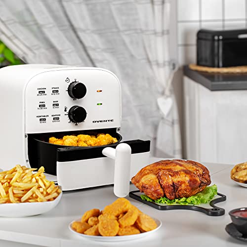 OVENTE Mini Air Fryer, 700W Power with 1 Liter Capacity, Indicator Lights, Adjustable Temperature & Timer, Perfect for Personal Use to Cook Healthy and Oilless Fry, Bake & Roast Food, White FAM21101W