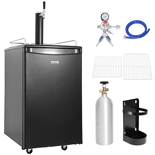 VEVOR BF152-1 Kegerator, Single Tap Draft Beer Dispenser, Full Size Keg Refrigerator with Shelves CO2 Cylinder, Drip Tray & Rail, 32°F-50°F Temperature Control, Holds 1/6, 1/4, 1/2 Barrels, Black