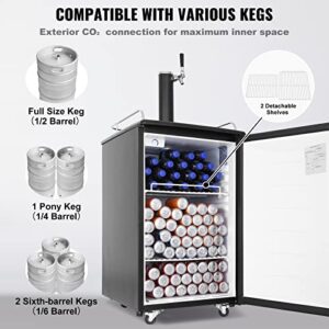 VEVOR BF152-1 Kegerator, Single Tap Draft Beer Dispenser, Full Size Keg Refrigerator with Shelves CO2 Cylinder, Drip Tray & Rail, 32°F-50°F Temperature Control, Holds 1/6, 1/4, 1/2 Barrels, Black