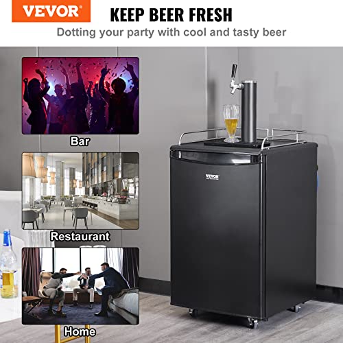 VEVOR BF152-1 Kegerator, Single Tap Draft Beer Dispenser, Full Size Keg Refrigerator with Shelves CO2 Cylinder, Drip Tray & Rail, 32°F-50°F Temperature Control, Holds 1/6, 1/4, 1/2 Barrels, Black