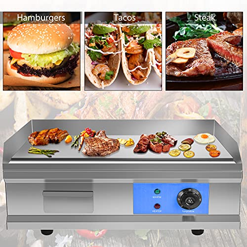 3000W 21.6" Electric Countertop Flat Top Griddle Grill Non-Stick Commercial Restaurant Teppanyaki Grill Stainless Steel Tabletop Flat Top Grill Machine with Adjustable Thermostatic Control,110V