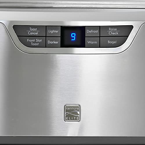 Kenmore Elite 4-Slice Long Slot Toaster Silver, One-Touch Auto-Lift, Stainless Steel, Adjustable Browning, Defrost, Digital Countdown Timer, Retractable Cord, Toast, Bagels, Waffles, English Muffins