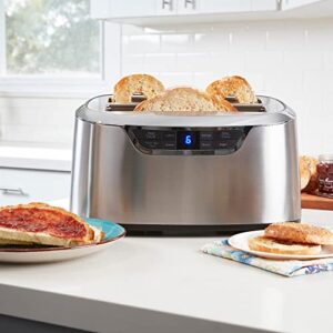 Kenmore Elite 4-Slice Long Slot Toaster Silver, One-Touch Auto-Lift, Stainless Steel, Adjustable Browning, Defrost, Digital Countdown Timer, Retractable Cord, Toast, Bagels, Waffles, English Muffins