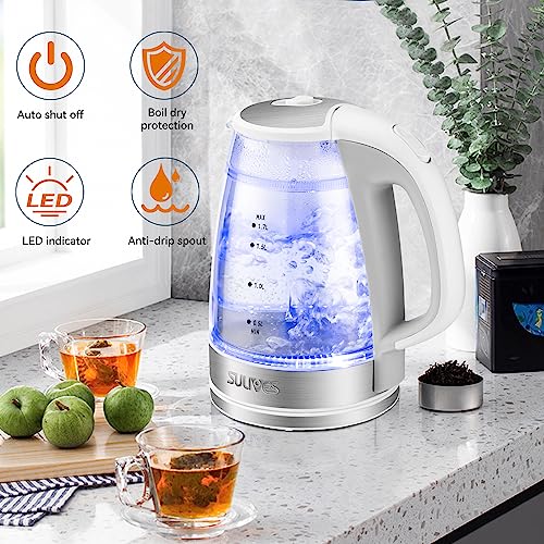 SULIVES Electric Kettle, 1.7L Double Wall Water Boiler, 1200W Hot Water Kettle with Auto Shut-Off and Boil-Dry Protection