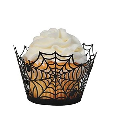 Fashionclubs Halloween Party Spiderweb Laser Cut Paper Cupcake Wrappers Wraps Liners Pack of 24,Black