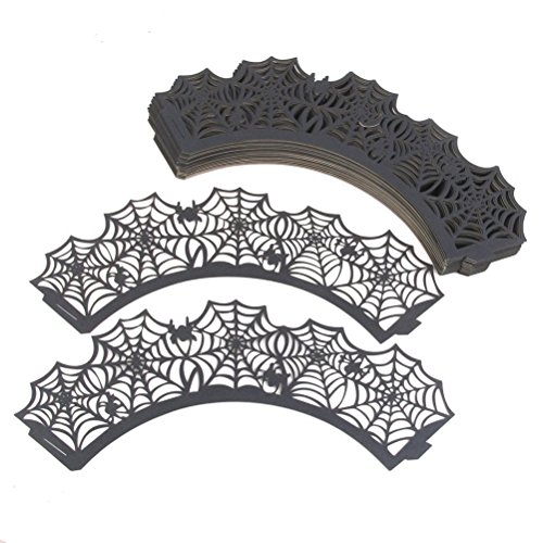 Fashionclubs Halloween Party Spiderweb Laser Cut Paper Cupcake Wrappers Wraps Liners Pack of 24,Black