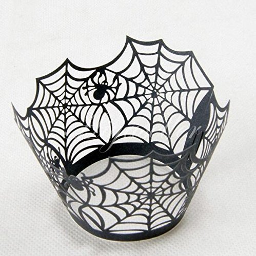 Fashionclubs Halloween Party Spiderweb Laser Cut Paper Cupcake Wrappers Wraps Liners Pack of 24,Black