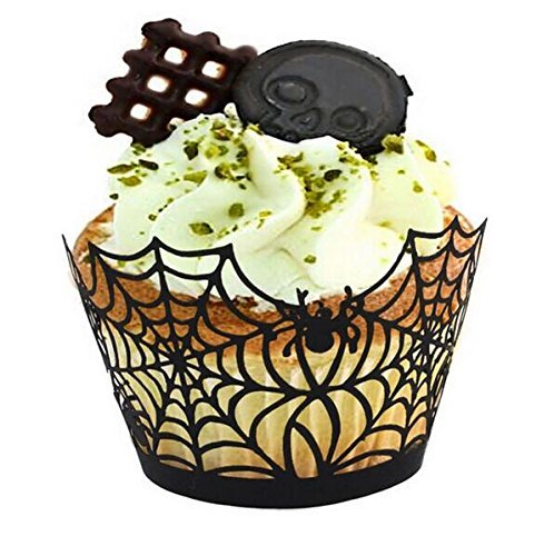 Fashionclubs Halloween Party Spiderweb Laser Cut Paper Cupcake Wrappers Wraps Liners Pack of 24,Black