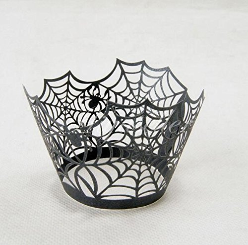 Fashionclubs Halloween Party Spiderweb Laser Cut Paper Cupcake Wrappers Wraps Liners Pack of 24,Black