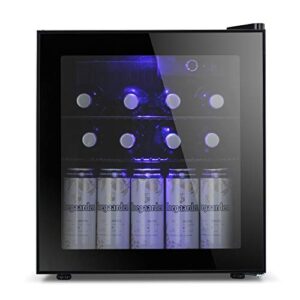 Antarctic Star 1.6cu.ft Wine Cooler/Cabinet Beverage Refigerator Small Wine Cellar Soda Beer Counter Top Bar Fridge Quiet Operation Compressor Freestanding Door Black Glass