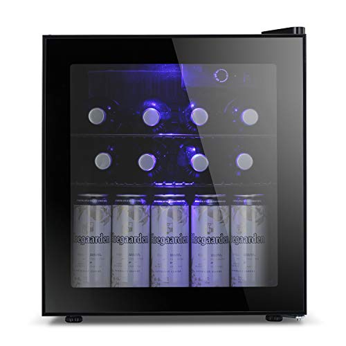 Antarctic Star 1.6cu.ft Wine Cooler/Cabinet Beverage Refigerator Small Wine Cellar Soda Beer Counter Top Bar Fridge Quiet Operation Compressor Freestanding Door Black Glass