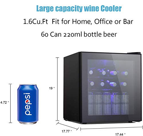 Antarctic Star 1.6cu.ft Wine Cooler/Cabinet Beverage Refigerator Small Wine Cellar Soda Beer Counter Top Bar Fridge Quiet Operation Compressor Freestanding Door Black Glass