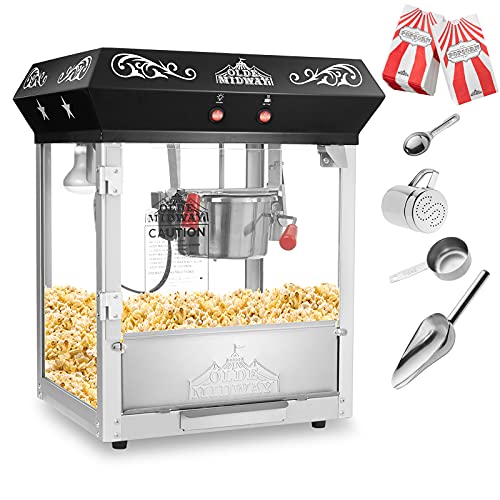 Olde Midway Bar Style Popcorn Machine, 4-Ounce Popcorn Maker Popper, Black