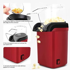 Hot Air Popcorn Popper Machine, Air Popper Popcorn Maker, 1200W Electric Popcorn Maker, 2 Minute Fast Mini Popcorn Machine with Measuring Cup, Popcorn Air Popper No Oil for Home Party Movie