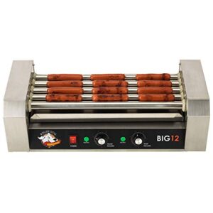 Funtime RDB12SS Stainless Steel Non Stick Hot Dog Roller Grill with Drip Pan with Dual Temperature Controls