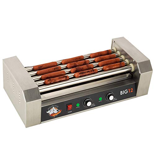 Funtime RDB12SS Stainless Steel Non Stick Hot Dog Roller Grill with Drip Pan with Dual Temperature Controls