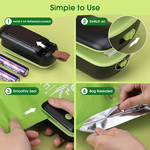 NOVFIT Mini Bag Sealer, Chip Bag Heat Sealer with Cutter, Plastic Bag Sealer Machine, Handheld Portable Automatic Food Resealer, Sellador de Bolsas Plasticas, 2x AA Batteries Included, Black/Green