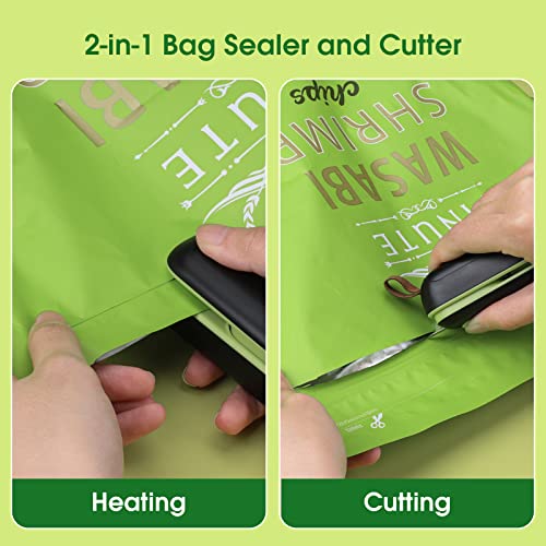 NOVFIT Mini Bag Sealer, Chip Bag Heat Sealer with Cutter, Plastic Bag Sealer Machine, Handheld Portable Automatic Food Resealer, Sellador de Bolsas Plasticas, 2x AA Batteries Included, Black/Green