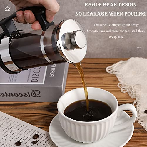 DITOSH French Press Coffee Maker Espresso and Tea Maker with Triple Filters Plunger and Heat Resistant Borosilicate Glass Coffee Press Pot for Camping Travel Gifts 304 Stainless Steel Lid-21oz/600ml