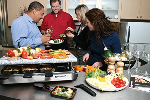 Swissmar KF-77081 Stelvio 8-Person Raclette Party Grill with Granite Stone Grill Top, Brushed Stainless Steel