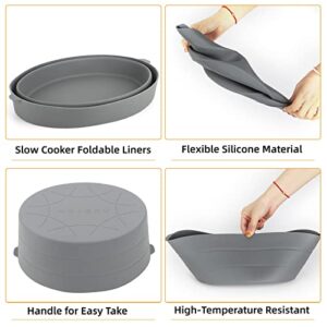 7QT Slow Cooker Liner for Crock Pot 7 Quarts Oval Slow Cooker, Silicone Slow Cooker Pot Liners Divider,Foldable Silicone Oval Slow Cooker Liners