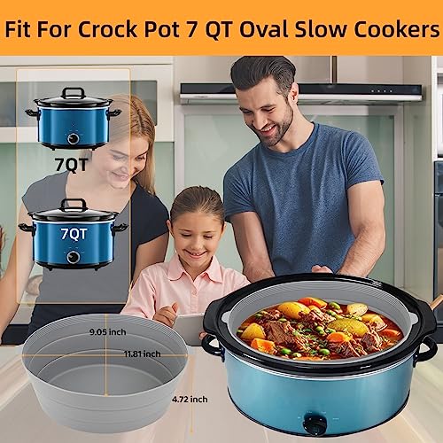 7QT Slow Cooker Liner for Crock Pot 7 Quarts Oval Slow Cooker, Silicone Slow Cooker Pot Liners Divider,Foldable Silicone Oval Slow Cooker Liners