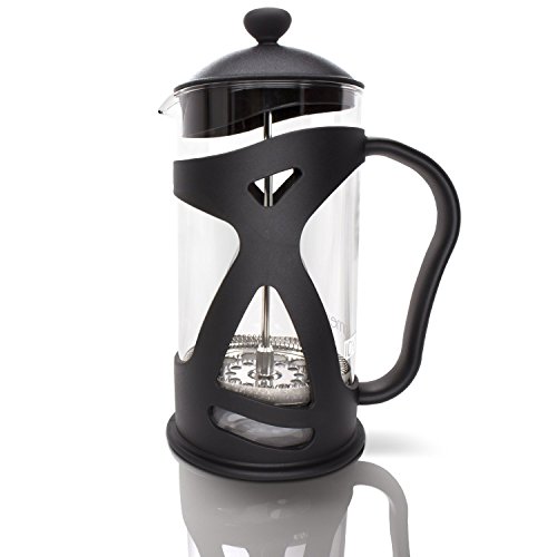 KONA French Press Coffee Press Maker With Reusable Stainless Steel Filter, Large Comfortable Handle & Glass Protecting Durable Black Shell