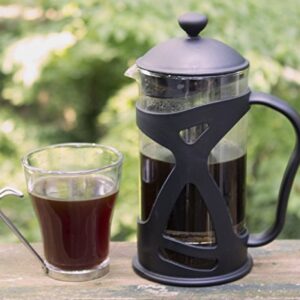 KONA French Press Coffee Press Maker With Reusable Stainless Steel Filter, Large Comfortable Handle & Glass Protecting Durable Black Shell