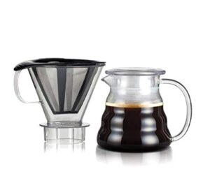 bodum melior pour over borosilicate glass coffee dripper with carafe lid and stainless steel filter, 20 ounce, clear