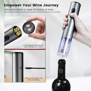 Flauno Electric Wine Opener Rechargeable - Automatic Wine Bottle Opener, Electric Corkscrew Wine Opener with Foil Cutter, Vacuum Wine Stopper, Wine Aerator Pourer, Wine Gift Set (Black)