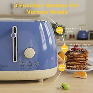 Anfilank Toaster 4 Slice,Retro Stainless Steel Toaster with Extra Wide Slots Cancel, Bagel, Defrost Function, Dual Independent Control Panel, Removable Crumb Tray, 6 Shade Settings and High Lift Lever, Blue, Large Size