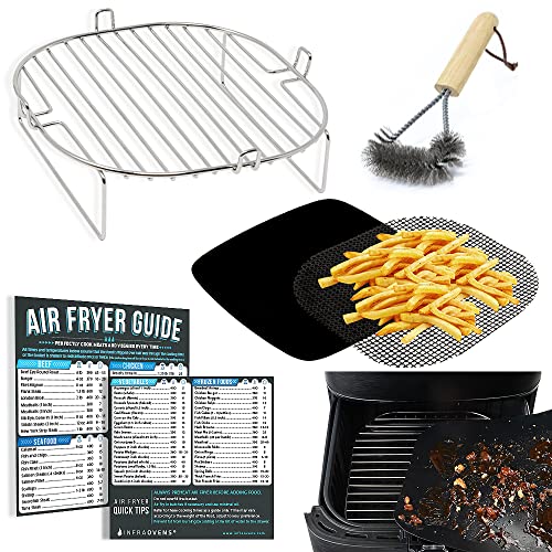 Air Fryer Accessories Compatible with Gowise, Chefman, Cozyna, Insignia, Kalorik, Gourmia, Nuwave®, Paula Deen + More, Air Fryer Rack, Air Fryer Cheat Sheet Guide, Air Fryer Liners and Cleaner Brush