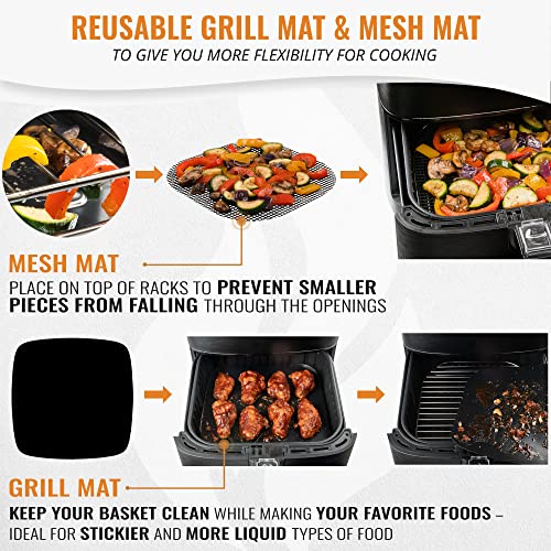 Air Fryer Accessories Compatible with Gowise, Chefman, Cozyna, Insignia, Kalorik, Gourmia, Nuwave®, Paula Deen + More, Air Fryer Rack, Air Fryer Cheat Sheet Guide, Air Fryer Liners and Cleaner Brush