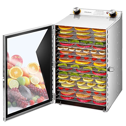 Iproods Food Dehydrator Machine 18 Stainless Steel Trays, with Time and Temperature Control, Food Dryer for Beef Jerky, Meat, Vegetables and Fruit, Silver