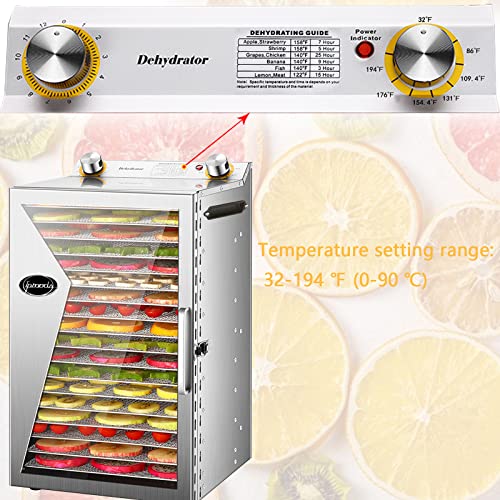 Iproods Food Dehydrator Machine 18 Stainless Steel Trays, with Time and Temperature Control, Food Dryer for Beef Jerky, Meat, Vegetables and Fruit, Silver