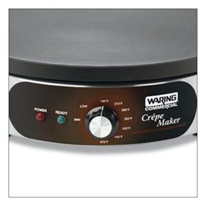 Waring Commercial WSC160X 16" Electric Crepe Maker, Cast Iron Cooking Surface, Stainless Steel Base, Includes Batter Spreader and Spatula, 120V, 1800W, 5-15 Phase Plug