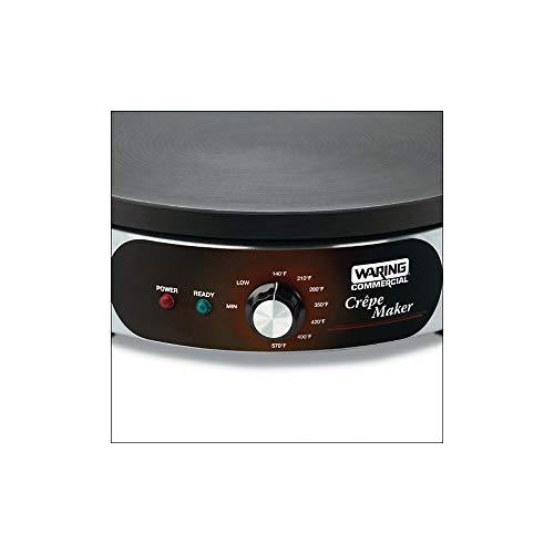 Waring Commercial WSC160X 16" Electric Crepe Maker, Cast Iron Cooking Surface, Stainless Steel Base, Includes Batter Spreader and Spatula, 120V, 1800W, 5-15 Phase Plug