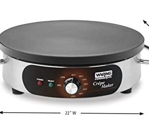 Waring Commercial WSC160X 16" Electric Crepe Maker, Cast Iron Cooking Surface, Stainless Steel Base, Includes Batter Spreader and Spatula, 120V, 1800W, 5-15 Phase Plug