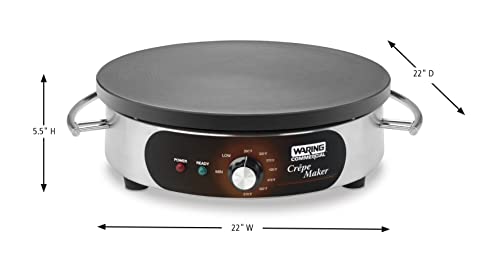 Waring Commercial WSC160X 16" Electric Crepe Maker, Cast Iron Cooking Surface, Stainless Steel Base, Includes Batter Spreader and Spatula, 120V, 1800W, 5-15 Phase Plug