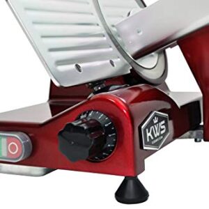 KWS MS-10XT Premium 320W Electric Meat Slicer 10-Inch in Red with Non-sticky Teflon Blade, Frozen Meat/Deli Meat/Cheese/Food Slicer Low Noises Commercial and Home Use [ ETL, NSF Certified ]