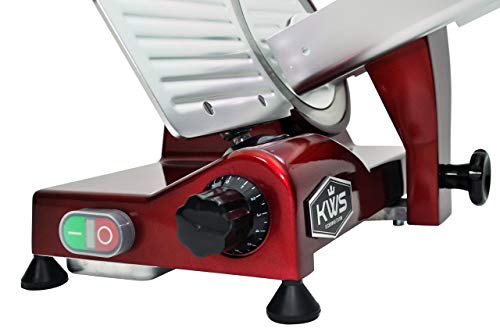 KWS MS-10XT Premium 320W Electric Meat Slicer 10-Inch in Red with Non-sticky Teflon Blade, Frozen Meat/Deli Meat/Cheese/Food Slicer Low Noises Commercial and Home Use [ ETL, NSF Certified ]