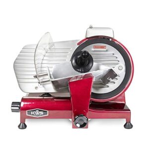 KWS MS-10XT Premium 320W Electric Meat Slicer 10-Inch in Red with Non-sticky Teflon Blade, Frozen Meat/Deli Meat/Cheese/Food Slicer Low Noises Commercial and Home Use [ ETL, NSF Certified ]