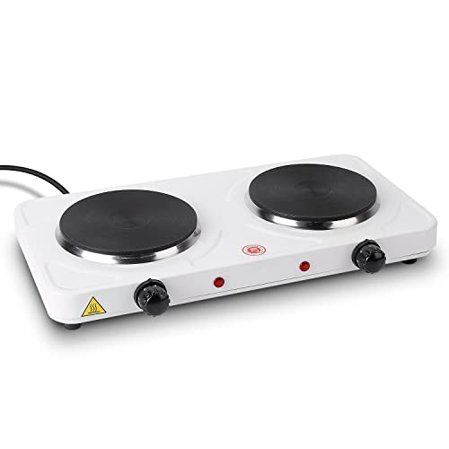 Double Hot Plate for Cooking, Moclever Electric Double Burner, 2000w Portable Electric Stove w/Independent Dual Control & 5 Level Temperature Control, Easy Clean Hot Plate Burners for Kitchen Camping