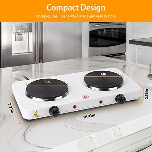 Double Hot Plate for Cooking, Moclever Electric Double Burner, 2000w Portable Electric Stove w/Independent Dual Control & 5 Level Temperature Control, Easy Clean Hot Plate Burners for Kitchen Camping