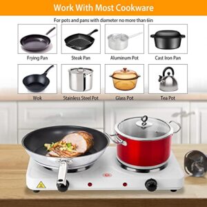 Double Hot Plate for Cooking, Moclever Electric Double Burner, 2000w Portable Electric Stove w/Independent Dual Control & 5 Level Temperature Control, Easy Clean Hot Plate Burners for Kitchen Camping