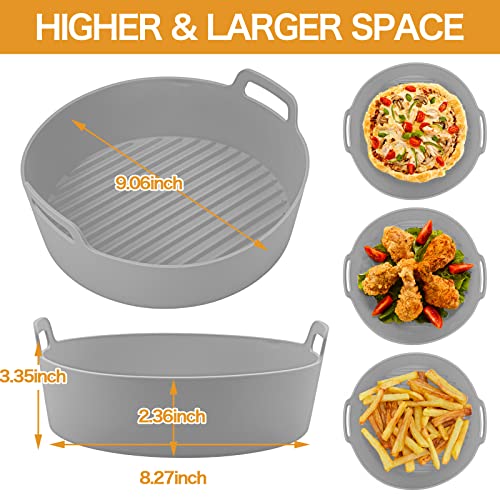 silicone air fryer liners-Reusable Heat Resistant Food Safe Silicone Bowl/Pot for Air Fryer and Microwave for Ninja Foodi Air Fryer, Coffee Maker, Blender (grey1pcs 9inch)