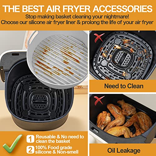 silicone air fryer liners-Reusable Heat Resistant Food Safe Silicone Bowl/Pot for Air Fryer and Microwave for Ninja Foodi Air Fryer, Coffee Maker, Blender (grey1pcs 9inch)