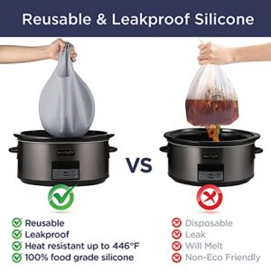 Slow Cooker Liners 2 pack - Sillicone Reusable - For 6-8 Quarts - Easy to Clean - Sleek design - Leak Proof - Fits Round and Oval Pots