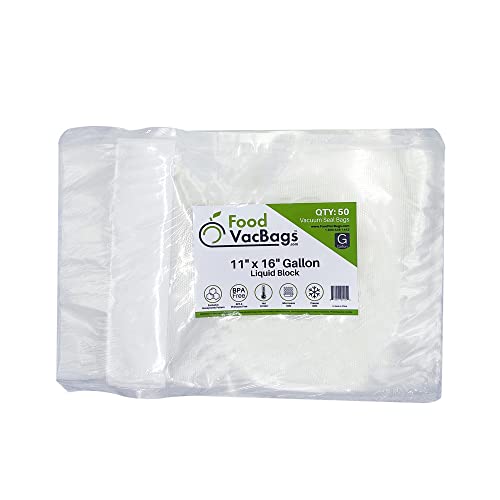 50 - FoodVacBags 11" X 16" Liquid Block Gallon Vacuum Sealer Bags, Moisture Dam Barrier, Absorbent Cellulose Strip